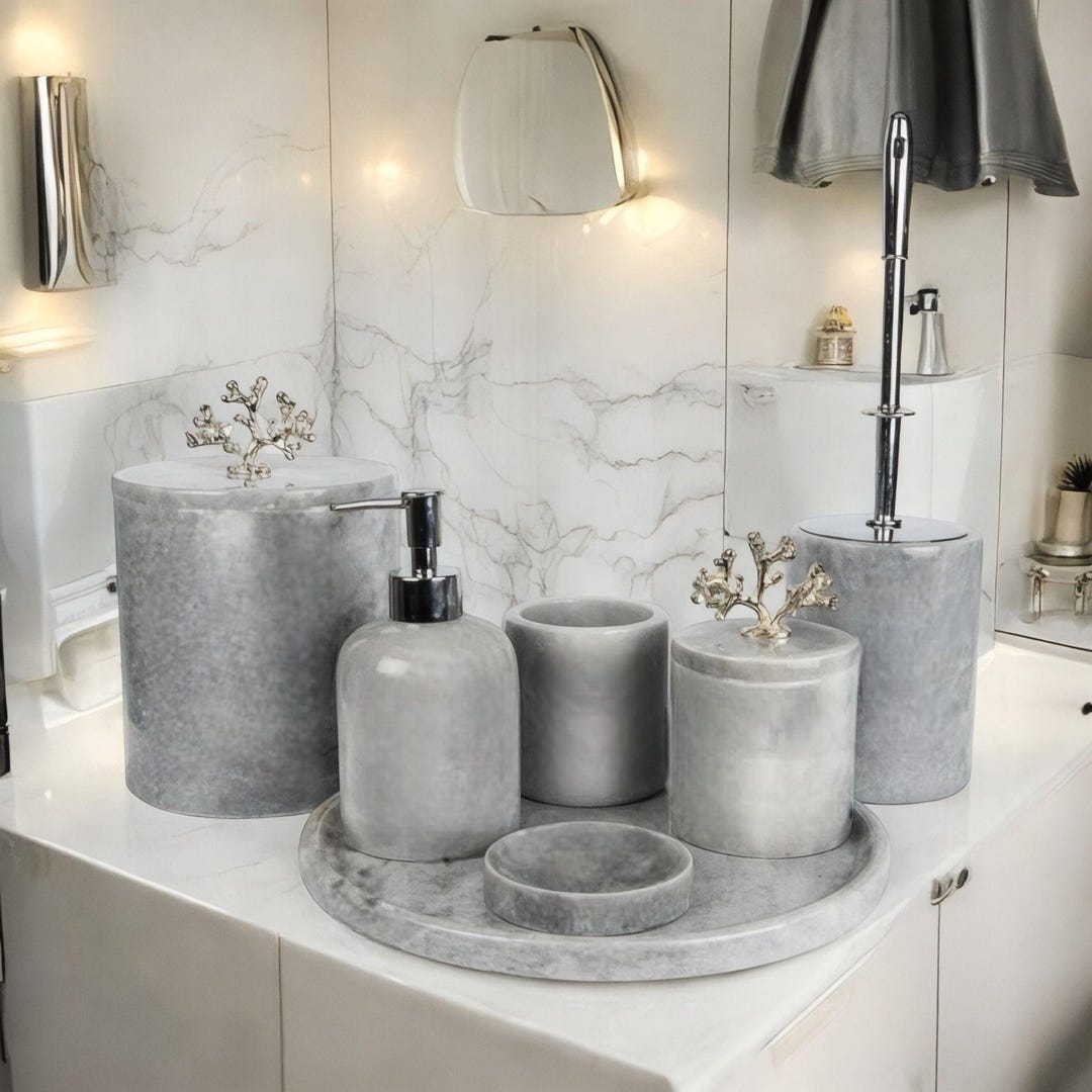 Luxury Gray Marble Bathroom Set | 7-piece Natural Stone Elegance - Etsy