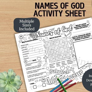 Names of God Activity Placemat Printable Christian Activities Sunday ...