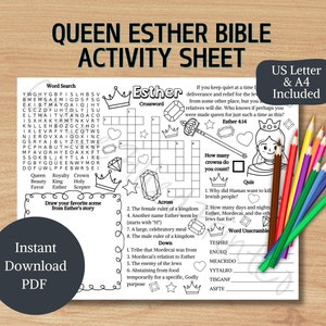 Queen Esther Activity Sheet Christian Page Biblical Educational ...