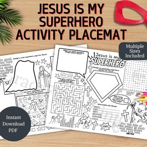 Jesus is My Superhero Activity Placemat for Kids and Teens Christian ...