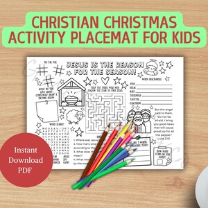 Christian Christmas Activity Placemat for Kids Biblical Activity Sheet ...