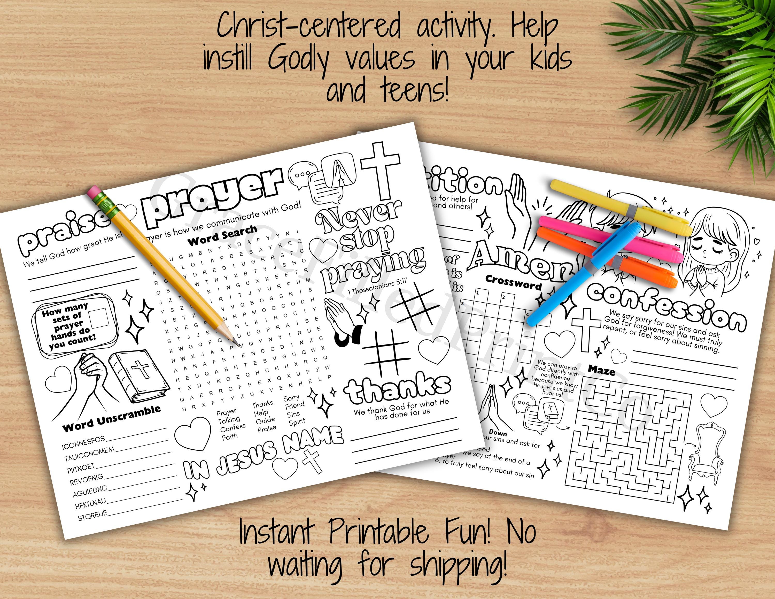 Prayer Educational Activity Placemat for Kids and Teens Biblical ...
