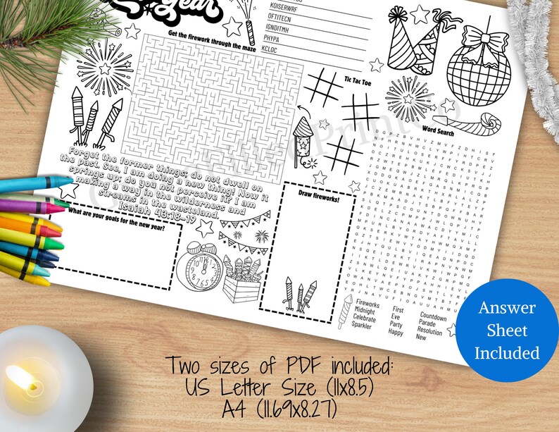Christian New Year Activity Placemat, Bible-based New Years Eve Crafts ...