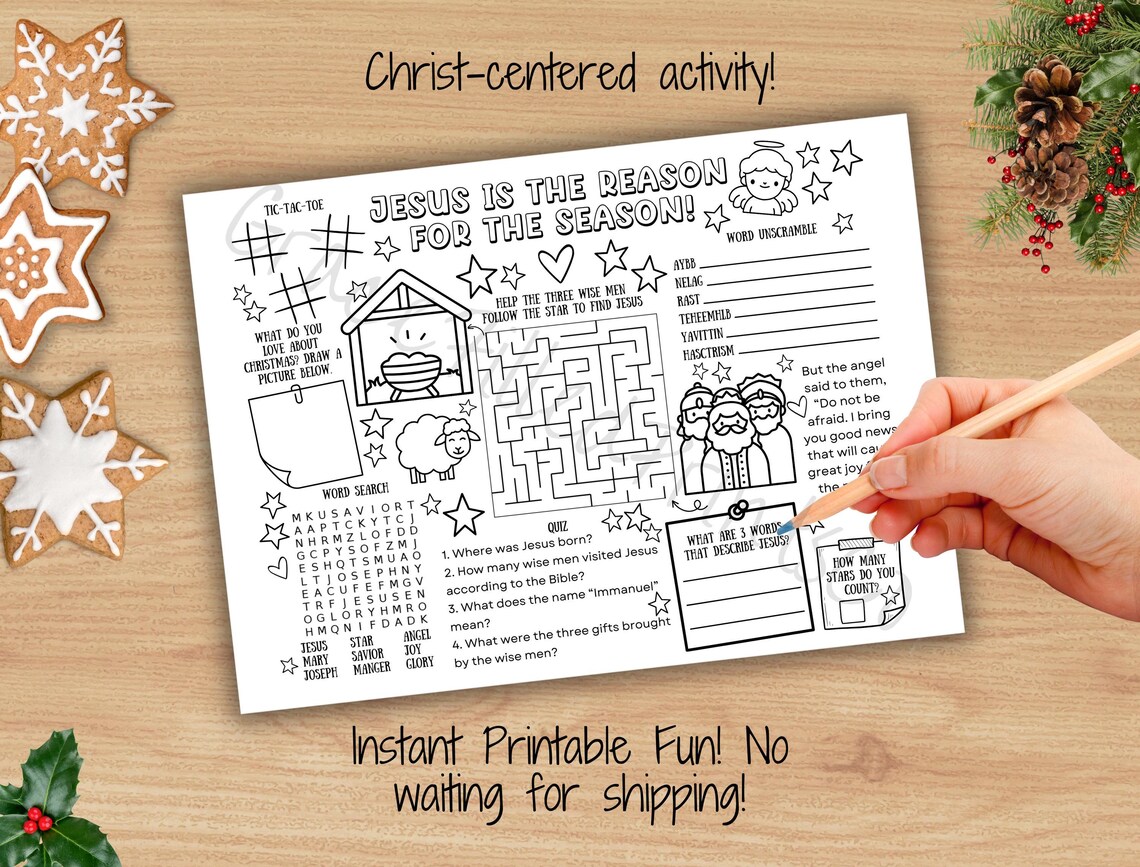 Christian Christmas Activity Placemat for Kids Biblical Activity Sheet ...