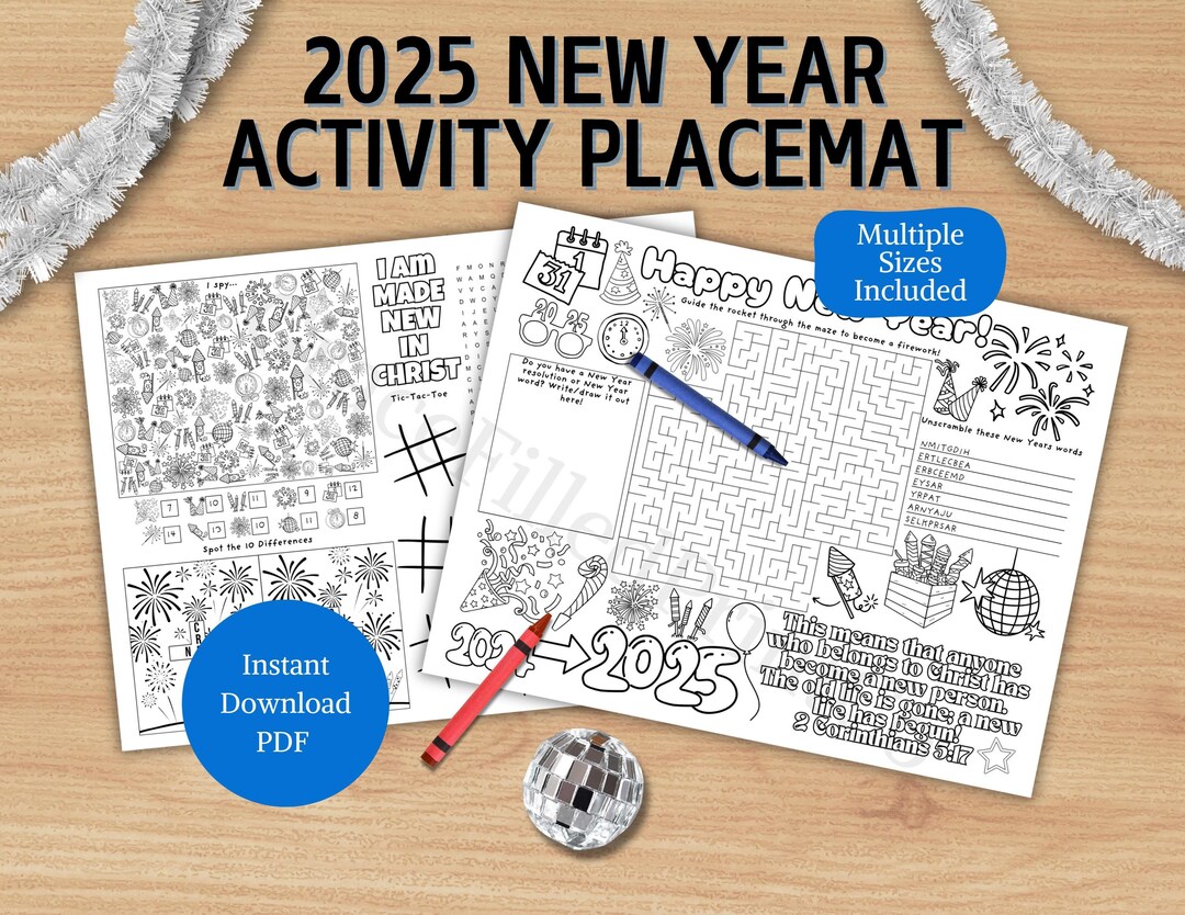 2025 Christian New Year Activity Placemat for Teens and Children New ...