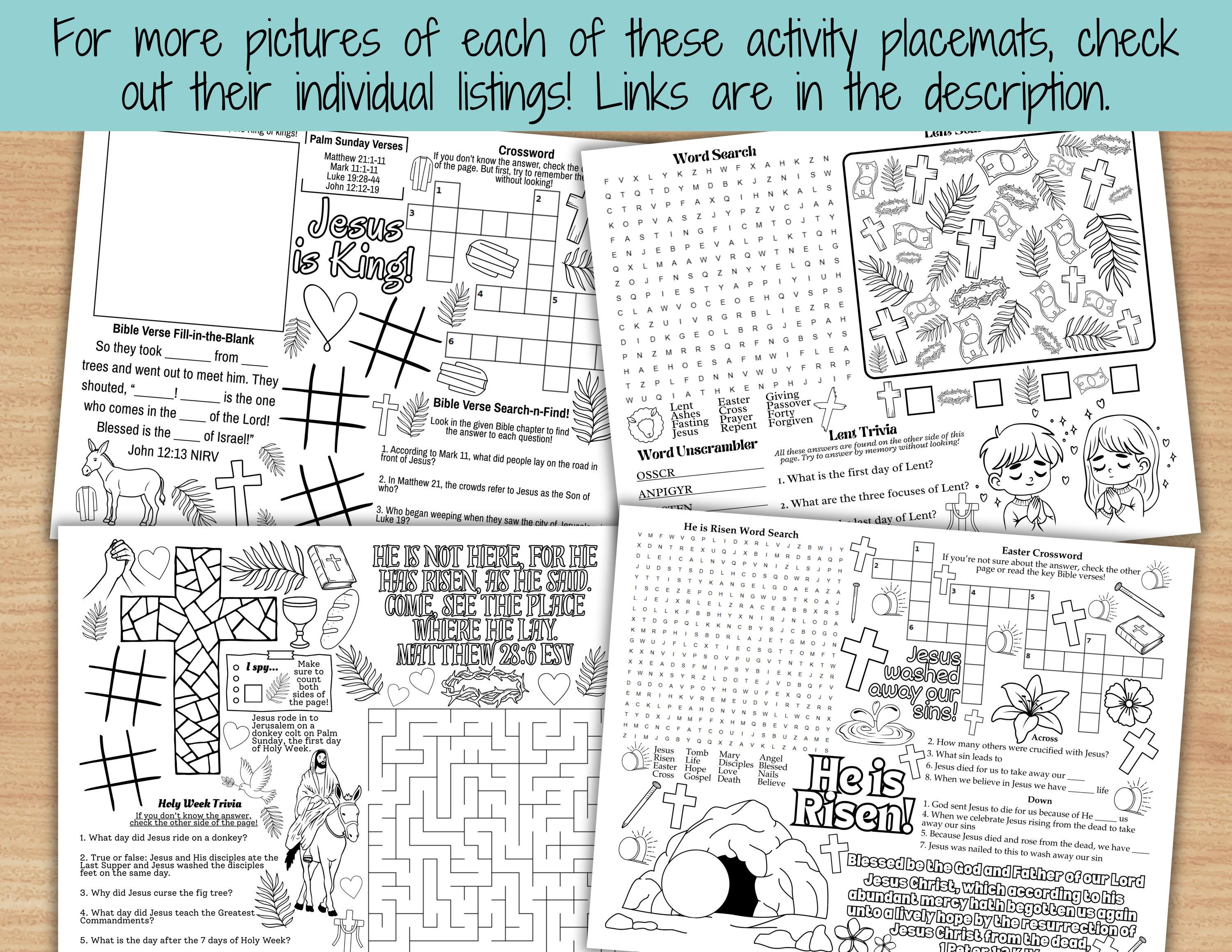 Set of 4 Printable Activity Placemats - Easter, Palm Sunday, Holy Week ...