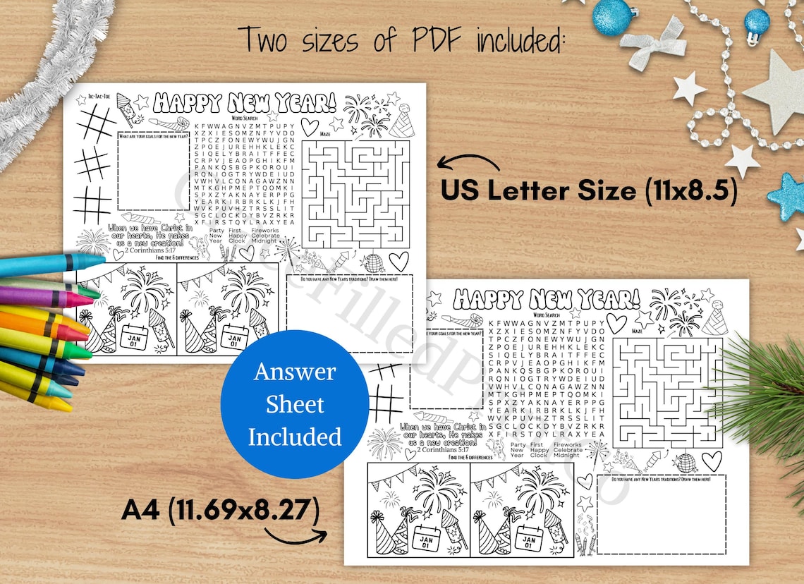 Word of the Year New Year Printable Activity Placemat Happy New Year ...