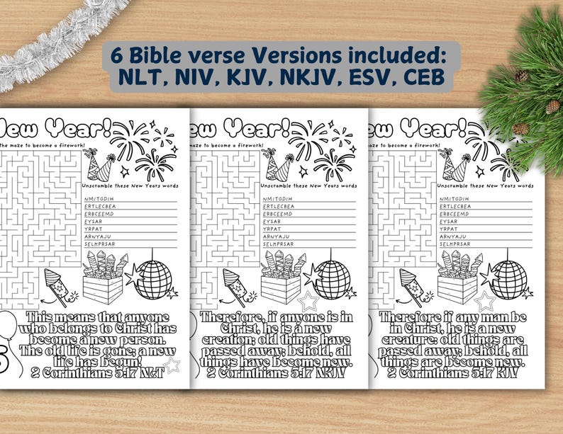 2026 Christian New Year Activity Placemat: Biblical New Years Eve Craft ...