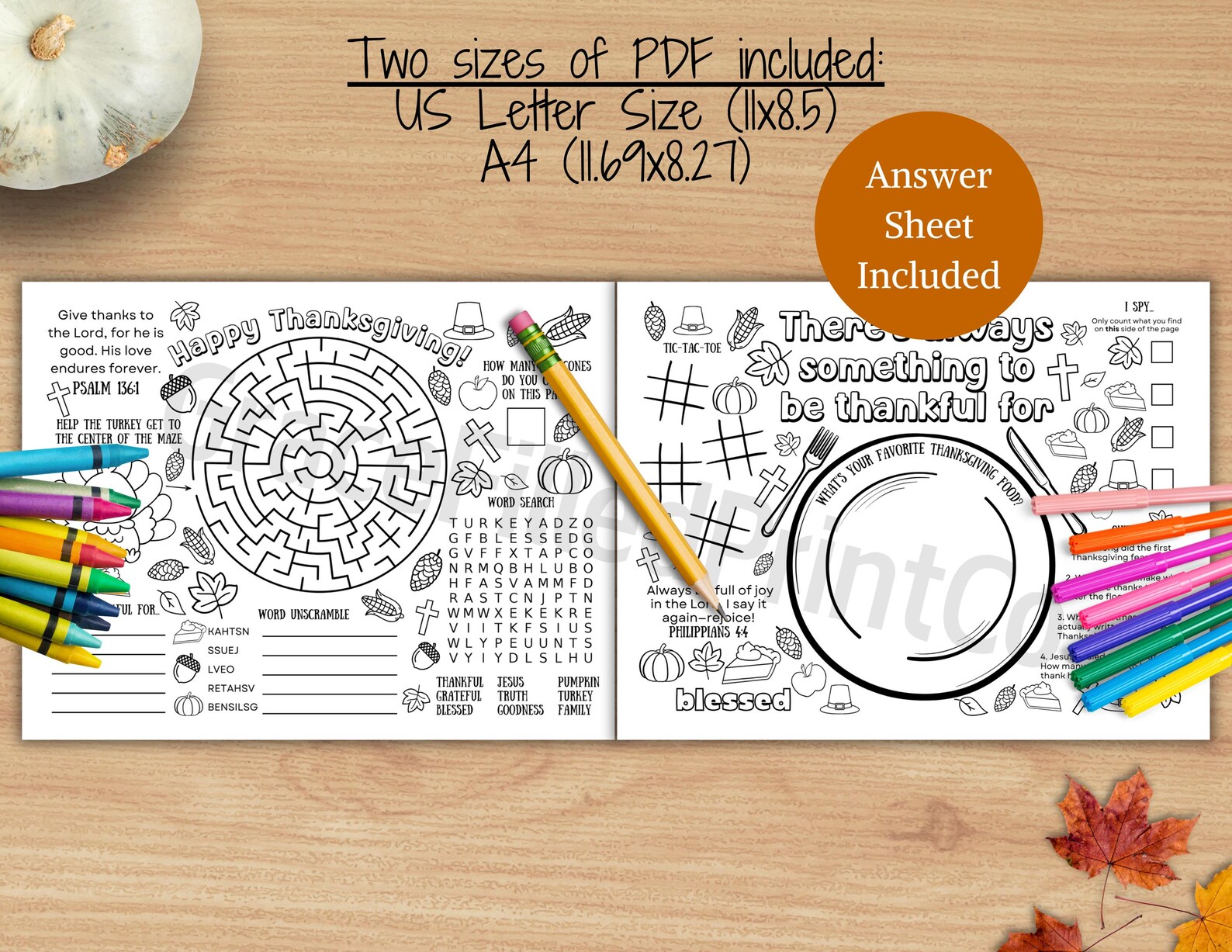 Christian Thanksgiving Activity Placemat: Sunday School Thankfulness ...
