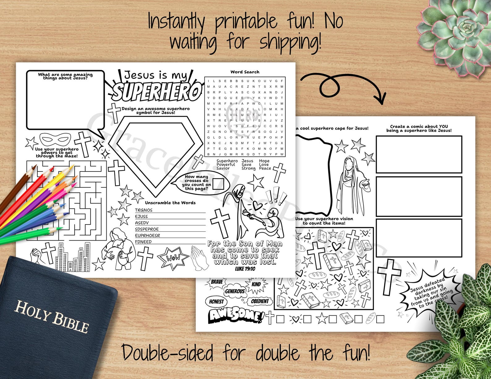 Jesus is My Superhero Activity Placemat for Kids and Teens Christian ...