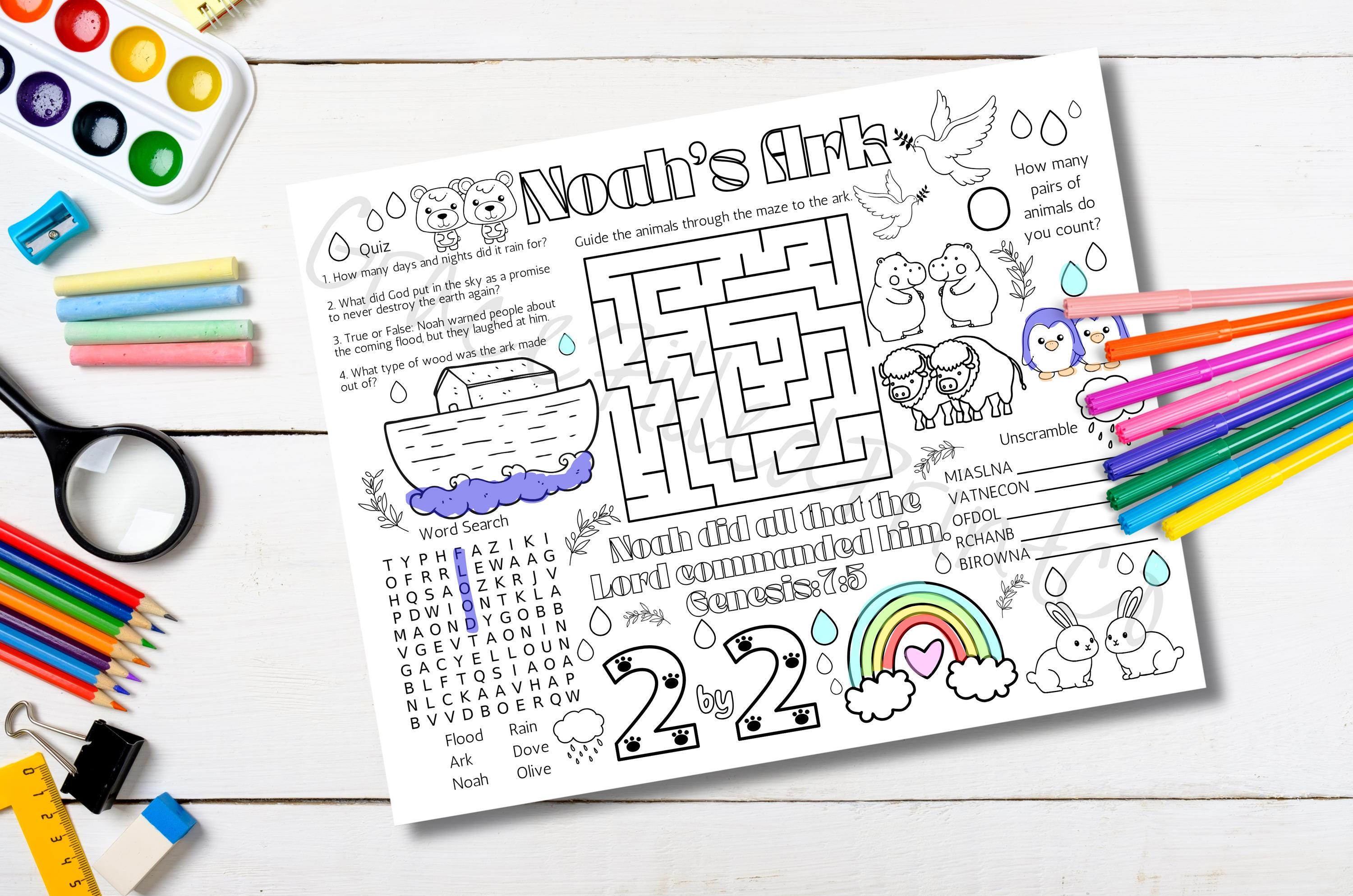 Noah's Ark Activity Placemat: Christian Bible Games, Bible-based ...