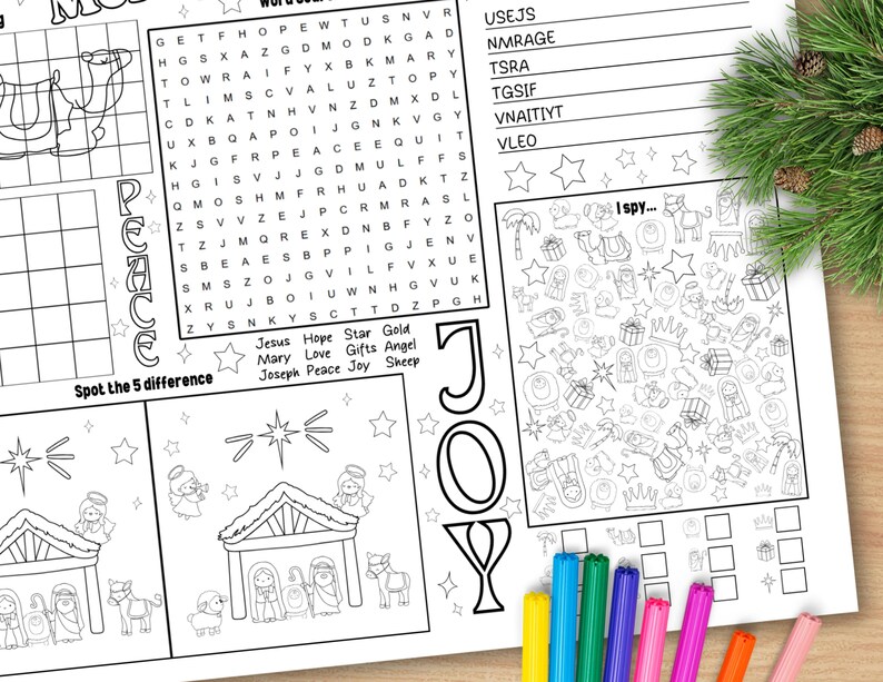 Christian Christmas Activity Placemat Nativity Printable for Kids ...