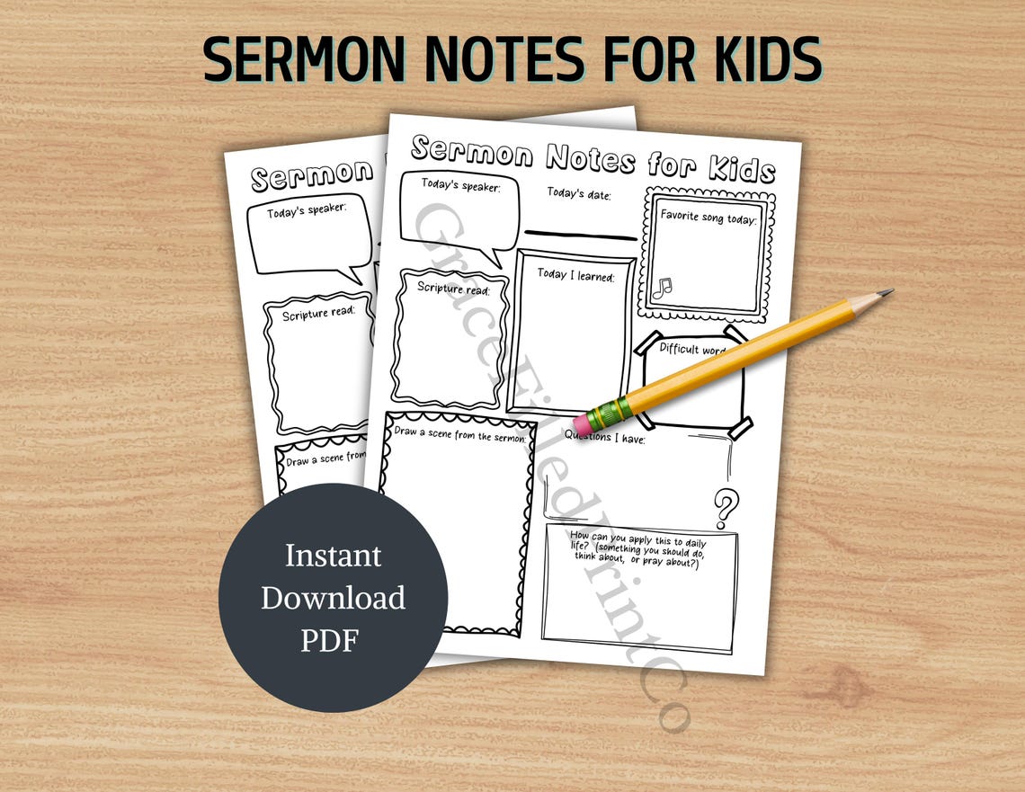 Sermon Notes for Kids Printable: Sunday School Bible Lesson (PDF) - Etsy