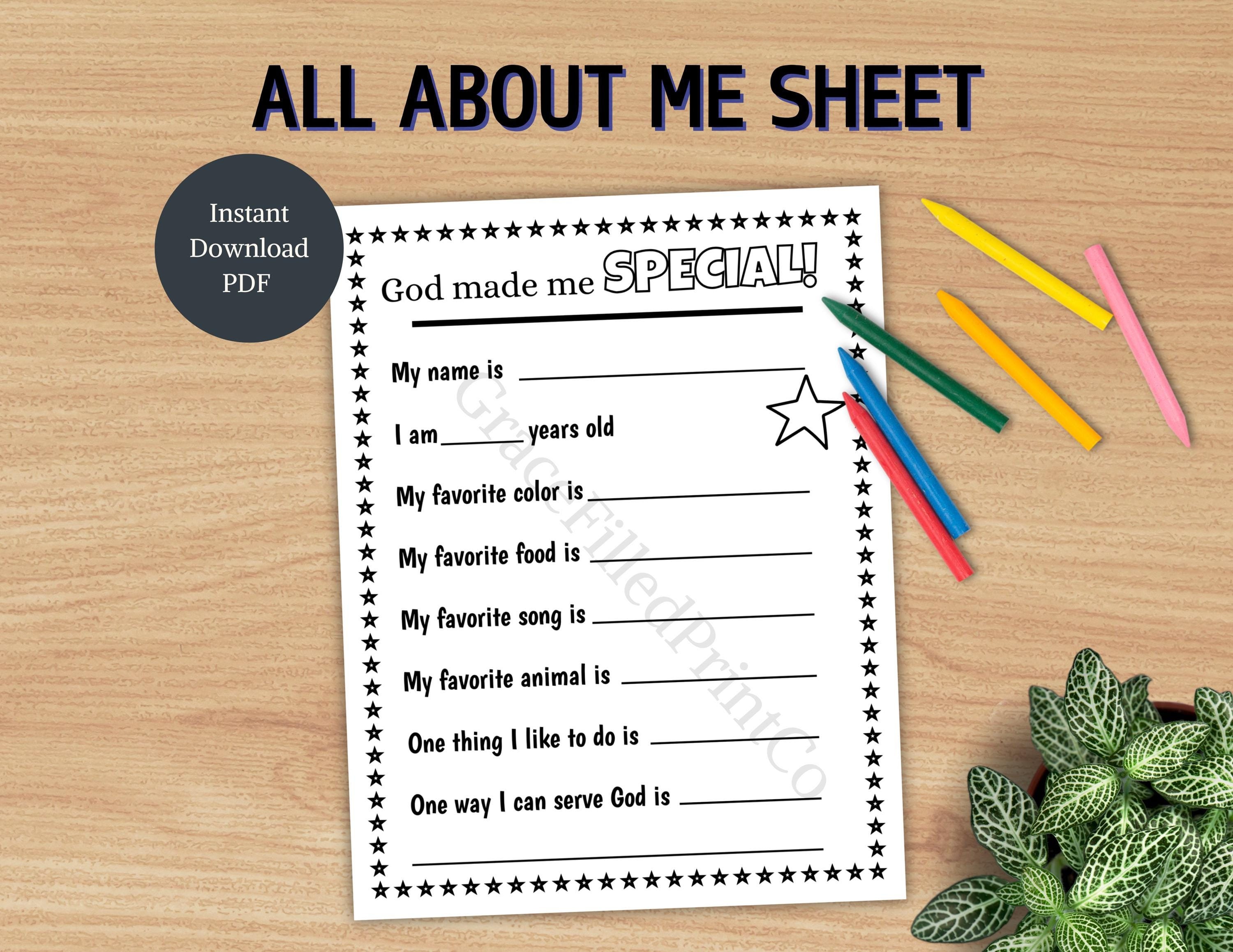 Christian All About Me Sheet: God Made Me Special - Sunday School ...