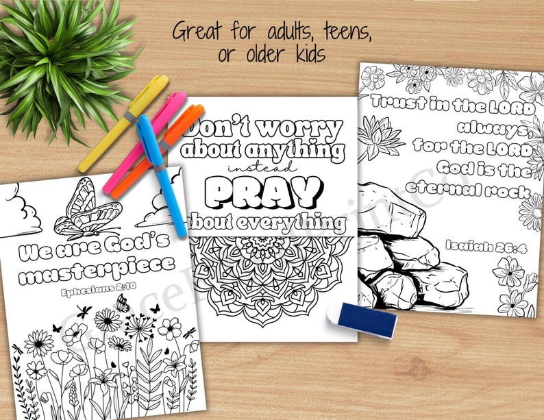 Bible Verse Coloring Sheet Set Christian Coloring Pages for Teens ...
