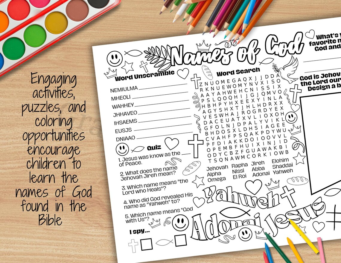Names of God Activity Placemat: Bible Lesson Printable, Sunday School ...