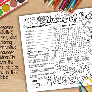 Names of God Activity Placemat Printable Christian Activities Sunday ...