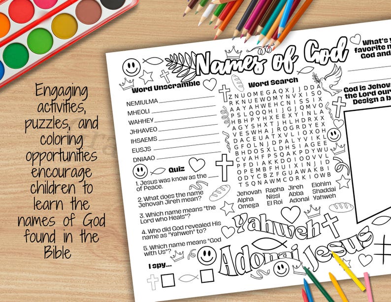 Names of God Activity Placemat Printable Christian Activities Sunday ...
