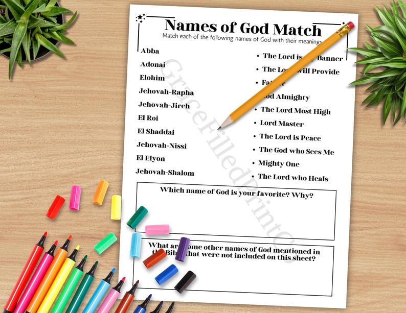 Names of God Activity Sheet Set for Children and Teens Fun Sunday ...