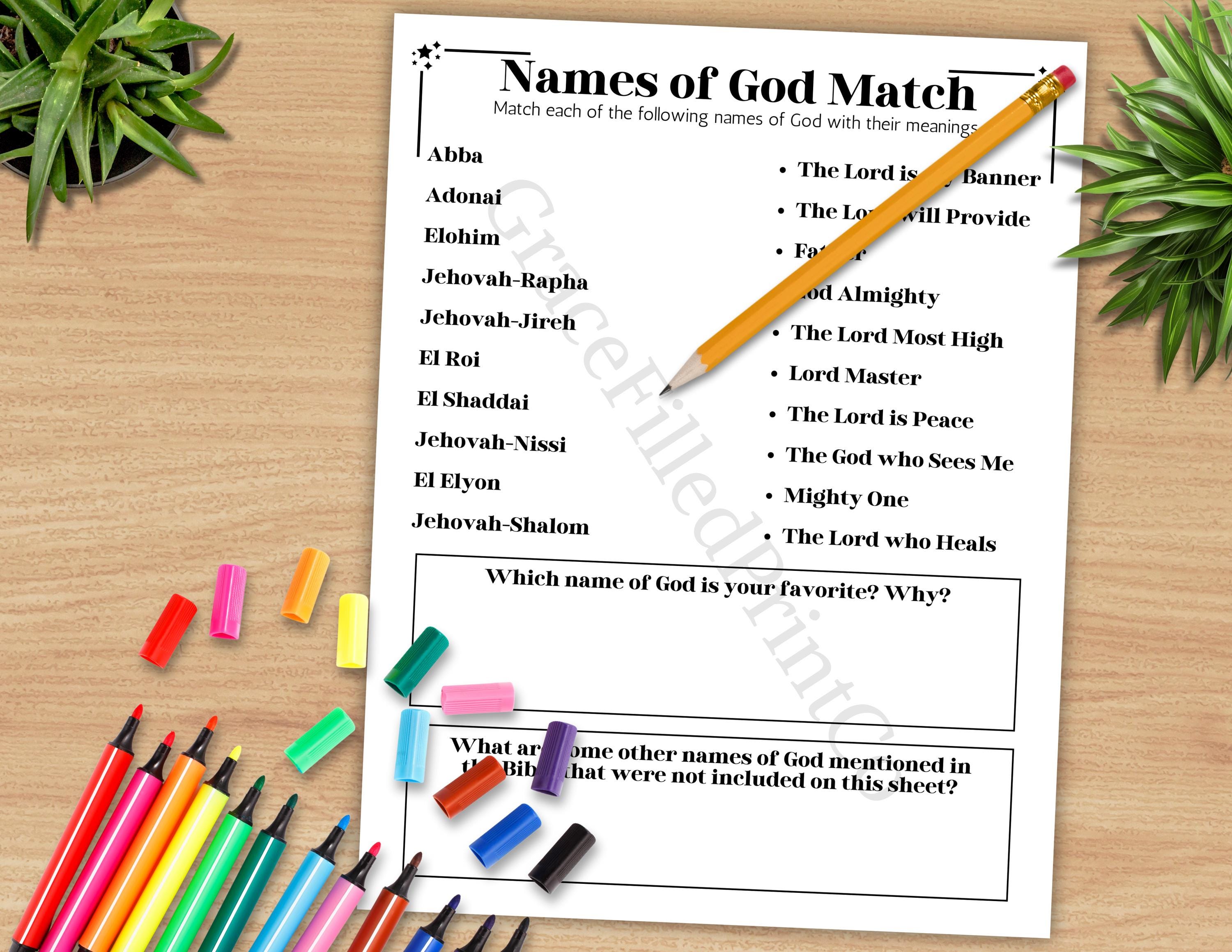 Names of God Activity Sheet Set for Children and Teens Fun Sunday ...