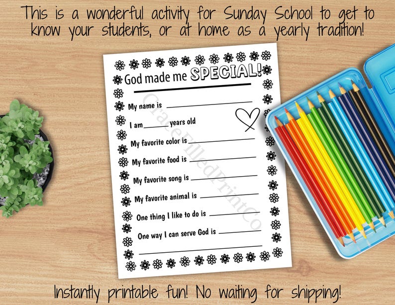 Christian All About Me Sheet: God Made Me Special Printable (PDF) - Etsy