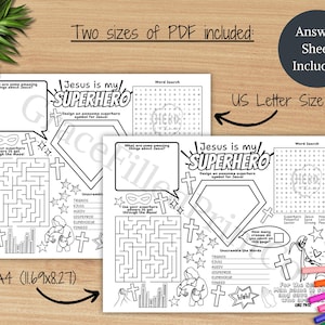 Jesus is My Superhero Activity Placemat for Kids and Teens Christian ...