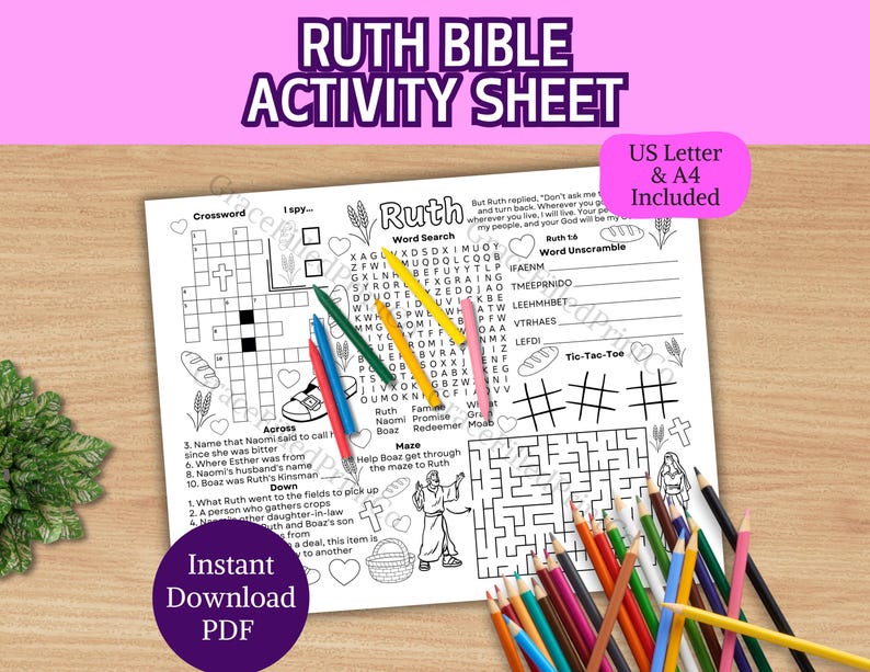 Ruth Bible Story Activity Placemat: Sunday School Printable (PDF ...