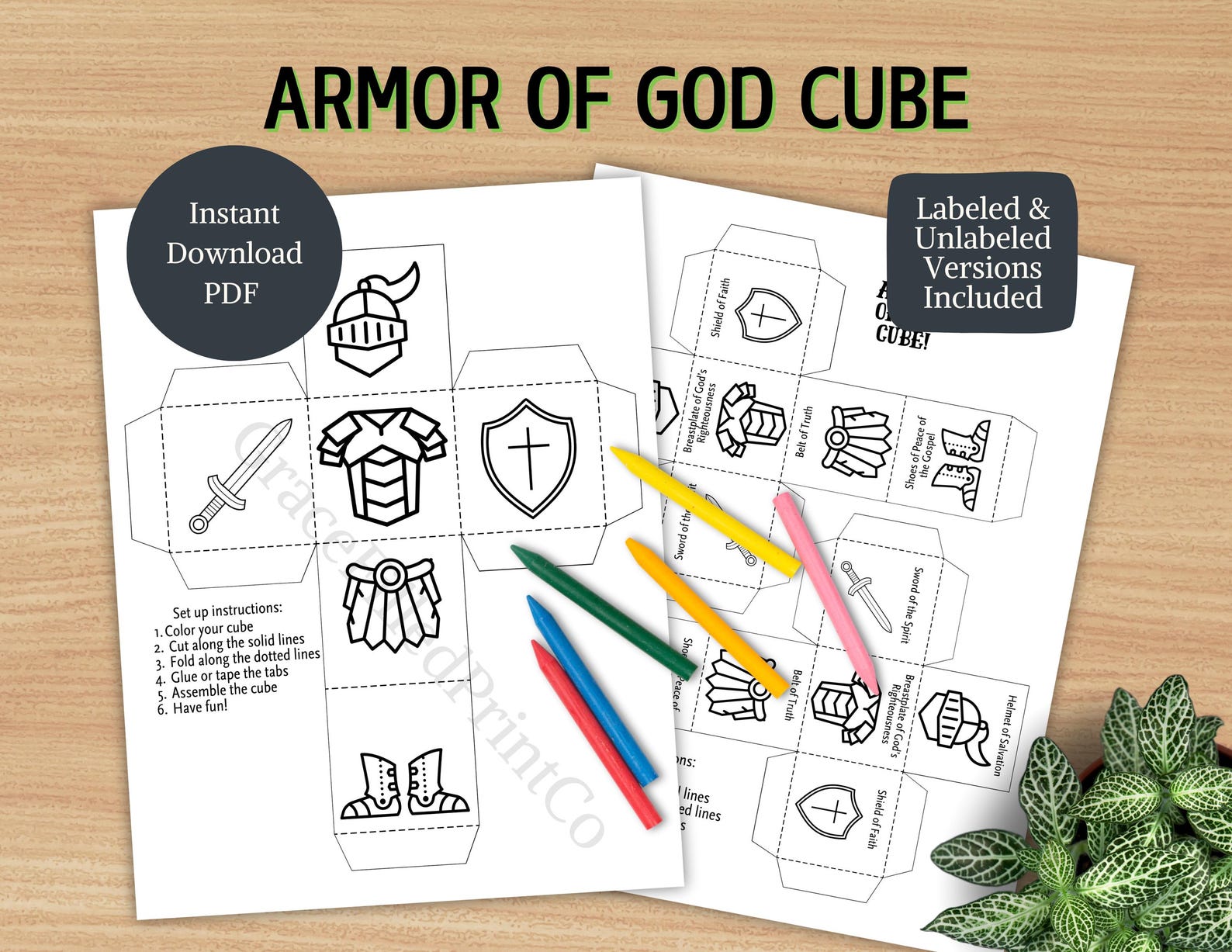 Armor of God Cube Printable Activity Bible Coloring Page Sunday School ...