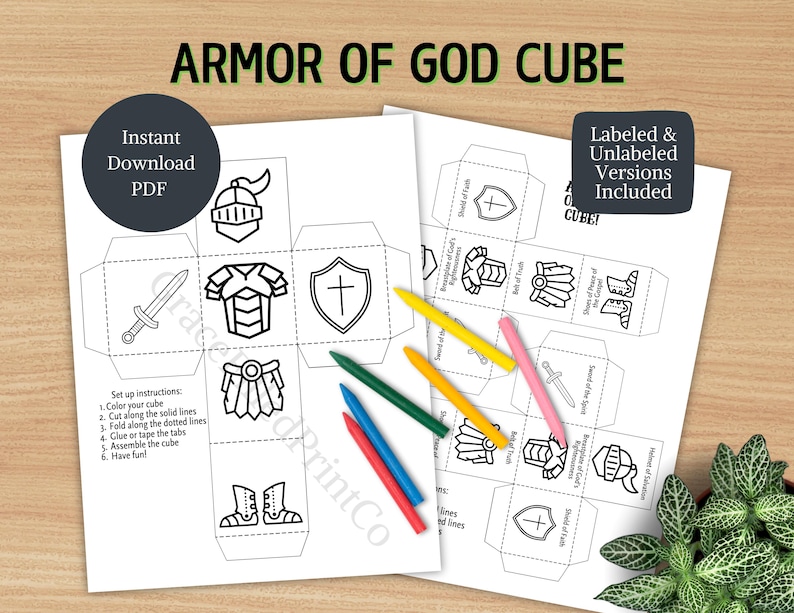 Armor of God Cube Printable Activity Bible Coloring Page Sunday School ...