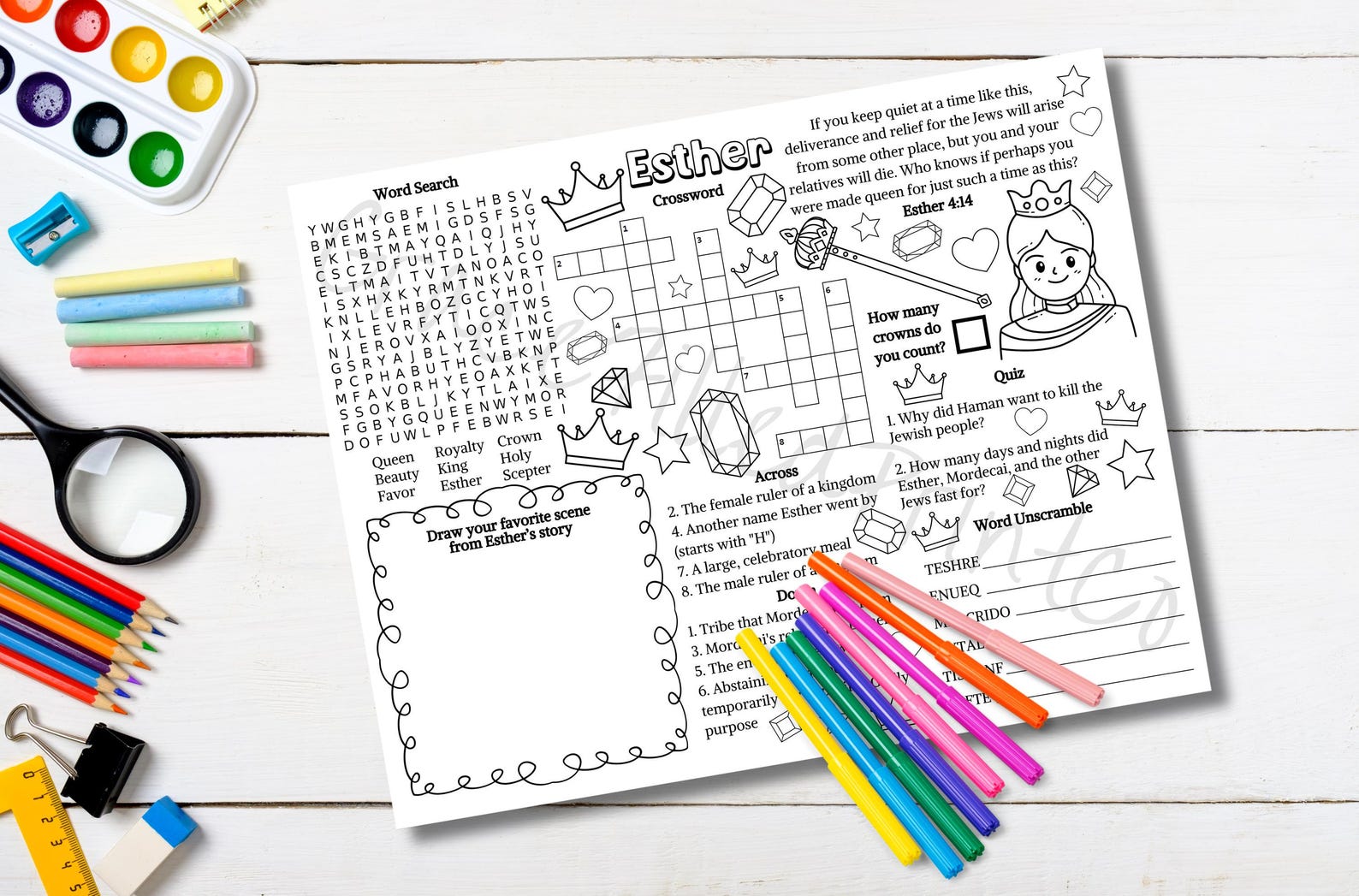 Queen Esther Activity Sheet Christian Page Biblical Educational ...