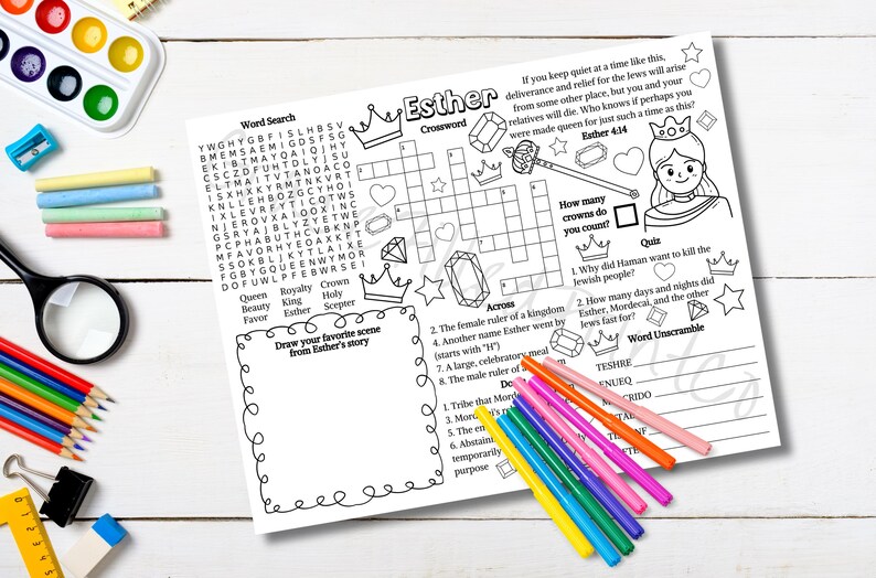 Queen Esther Activity Sheet Christian Page Biblical Educational ...