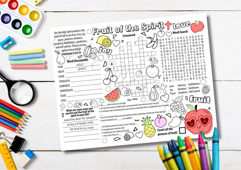 Fruit of the Spirit Activity Placemat Kids Biblical Printable Christian ...