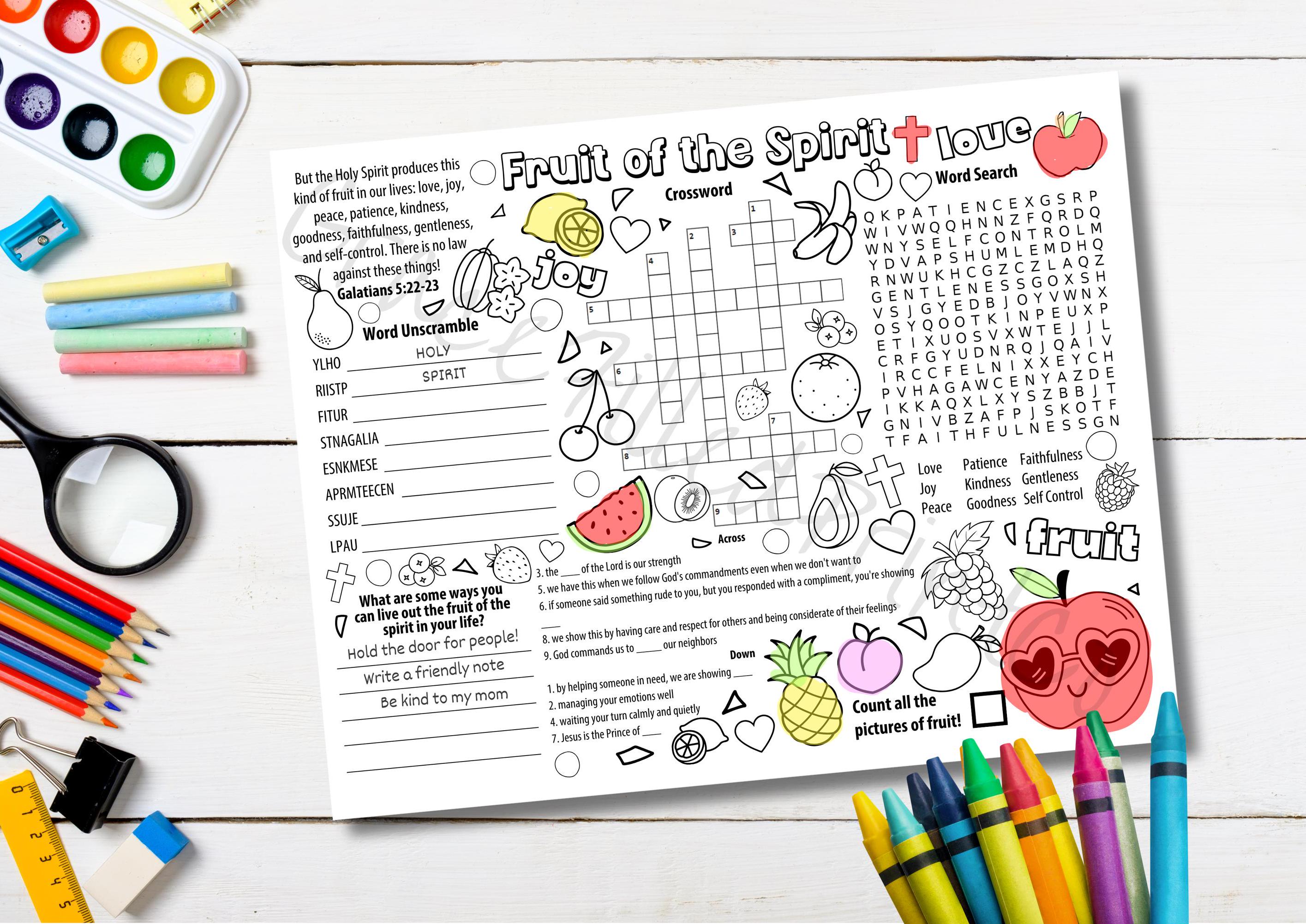 Fruit of the Spirit Activity Placemat Kids Biblical Printable Christian ...
