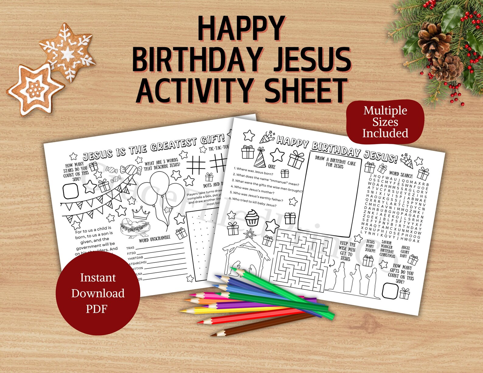 Christian Christmas Activity Sheet Happy Birthday Jesus Activity Pages ...