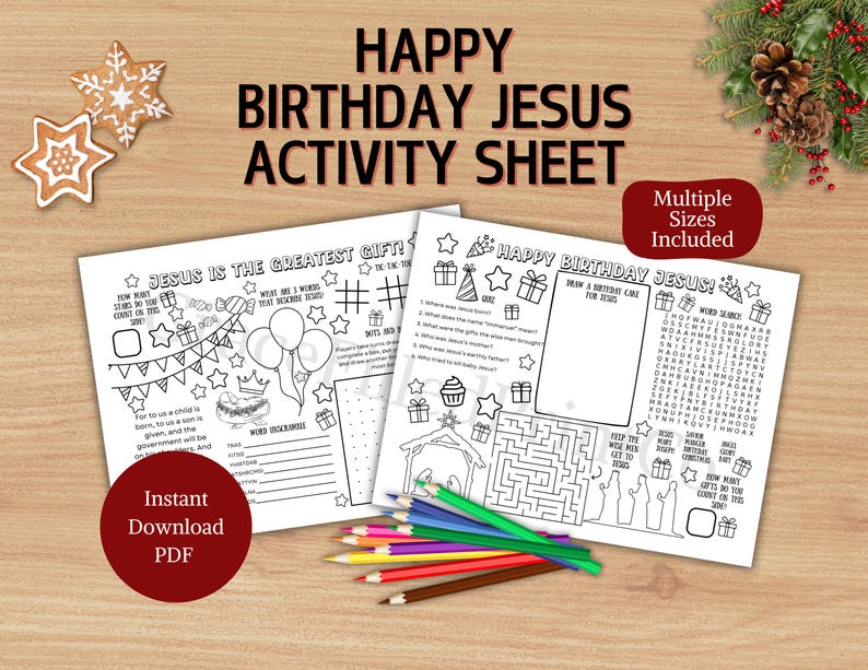 Christian Christmas Activity Sheet Happy Birthday Jesus Activity Pages ...