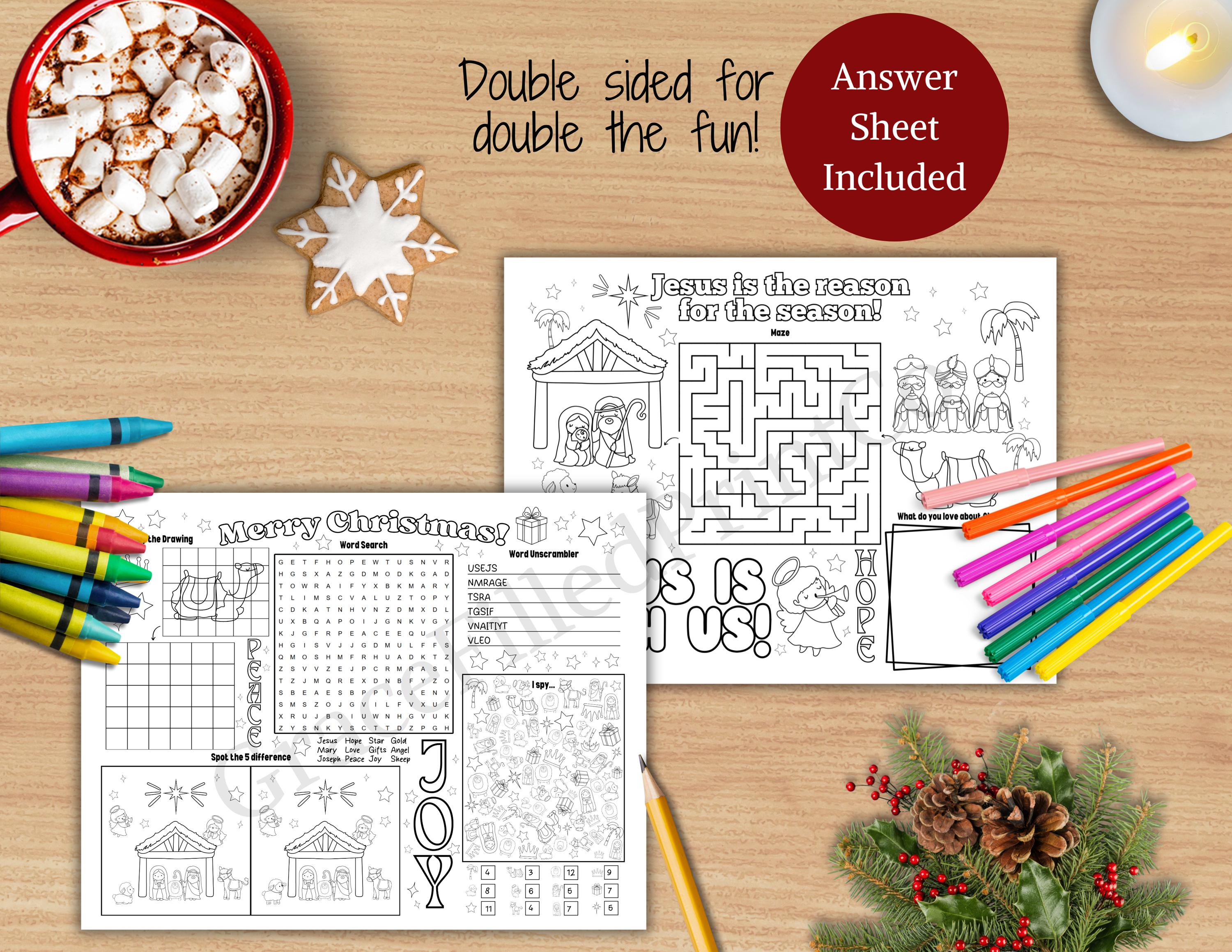 Christian Christmas Activity Placemat Nativity Printable for Kids ...