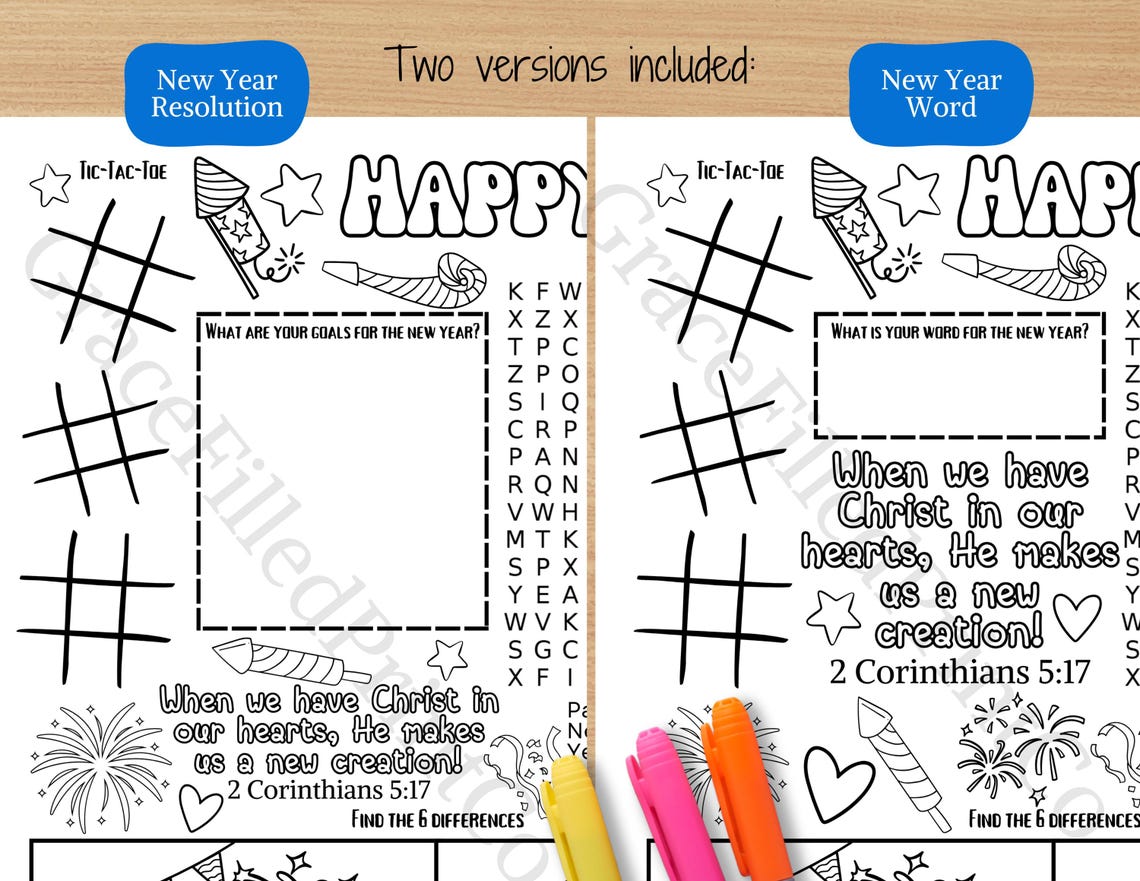 Word of the Year New Year Printable Activity Placemat Happy New Year ...