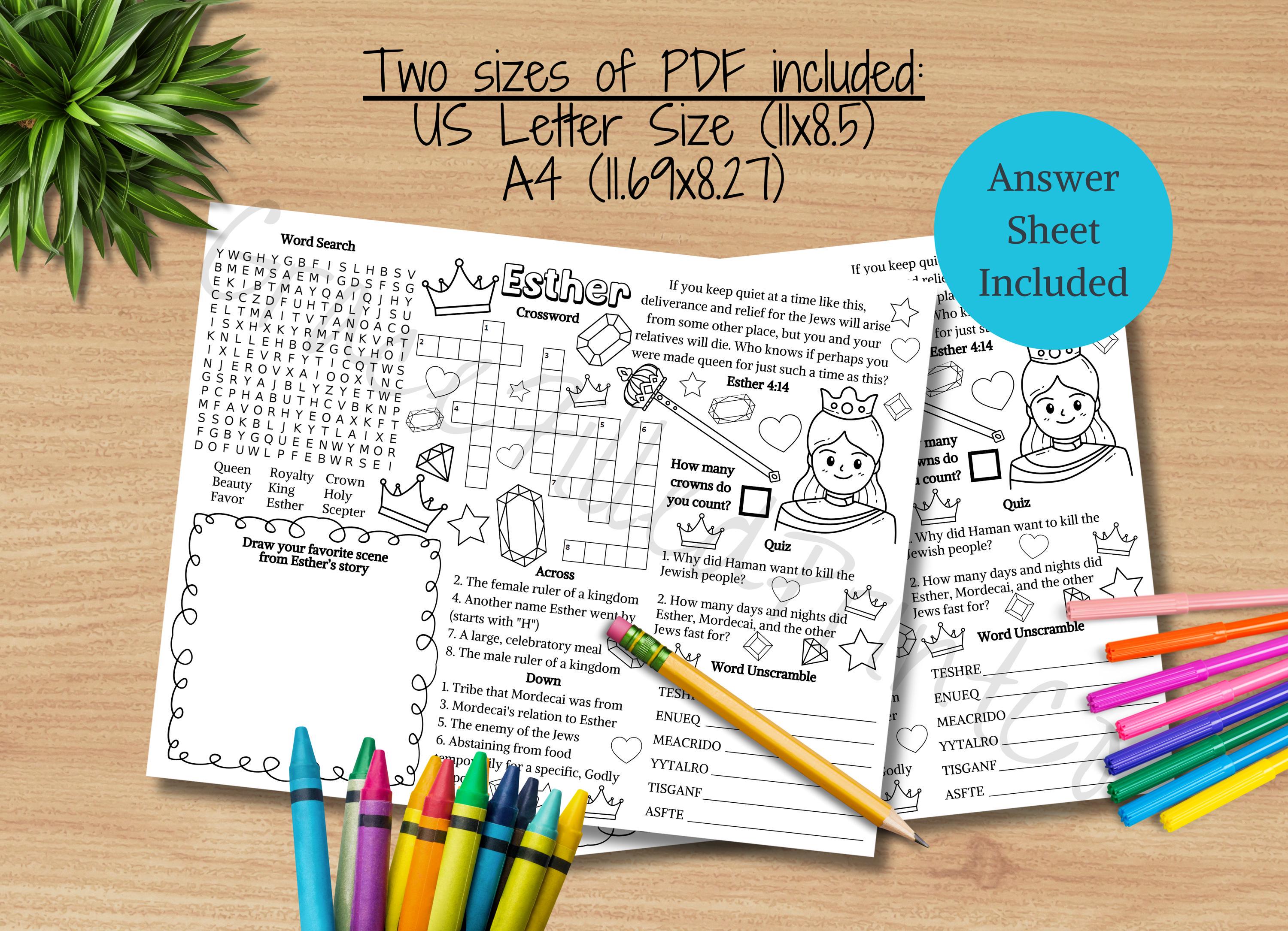 Queen Esther Activity Sheet Christian Page Biblical Educational ...