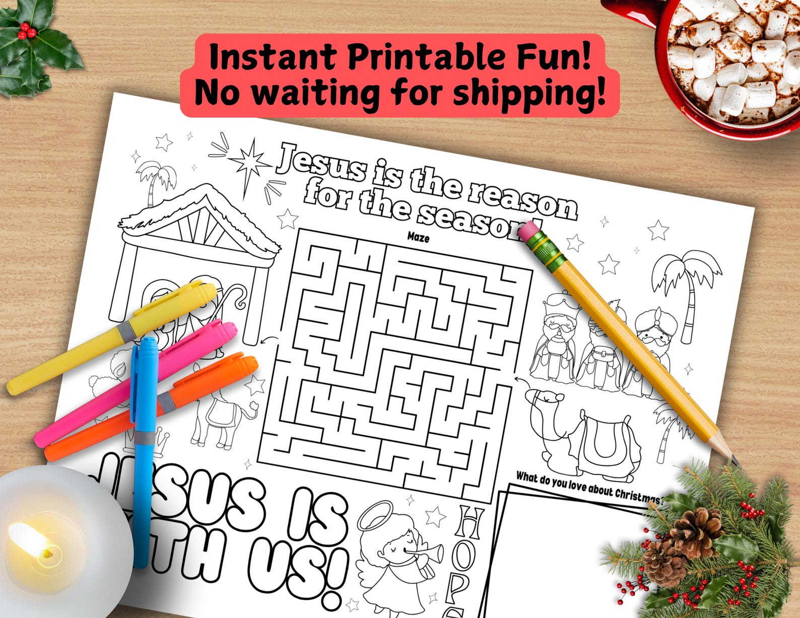 Christian Christmas Activity Placemat Nativity Printable for Kids ...