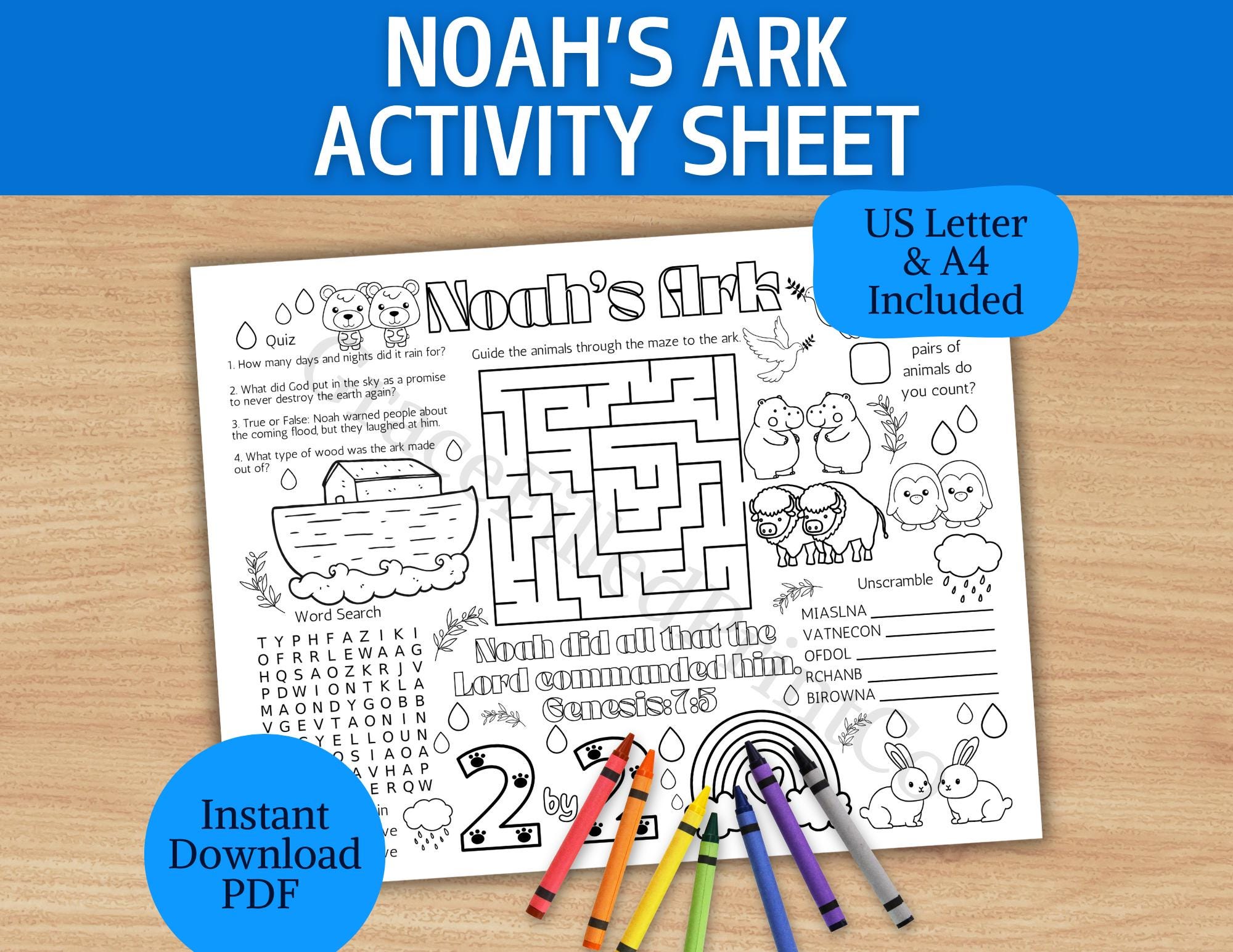 Noah's Ark Activity Placemat: Christian Bible Games, Bible-based ...