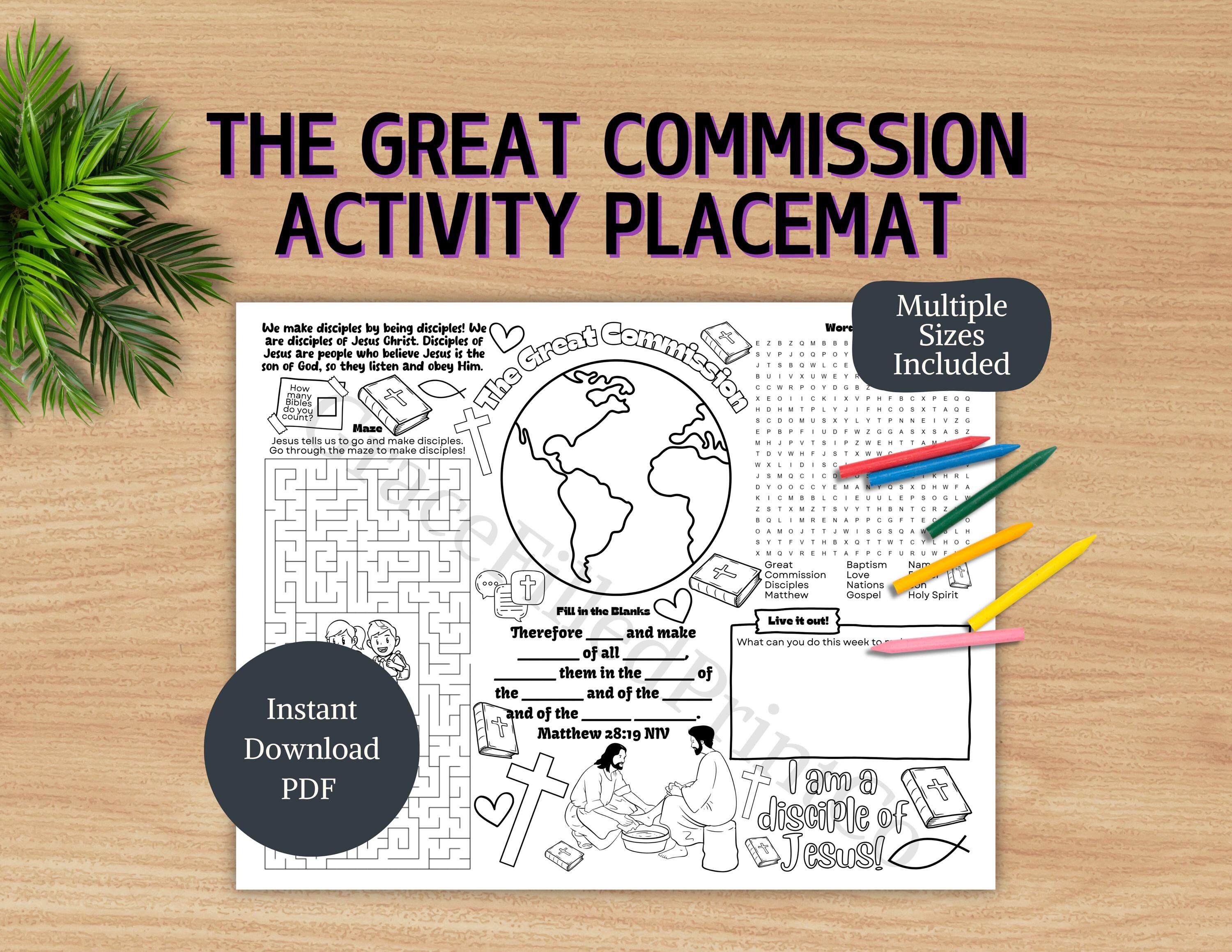 The Great Commission Activity Placemat Biblical Education Activities ...