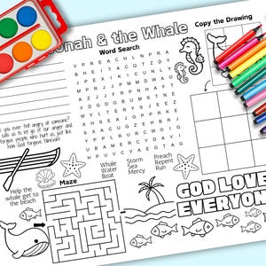 Jonah and the Whale Activity Placemat: Christian Printable Games for ...