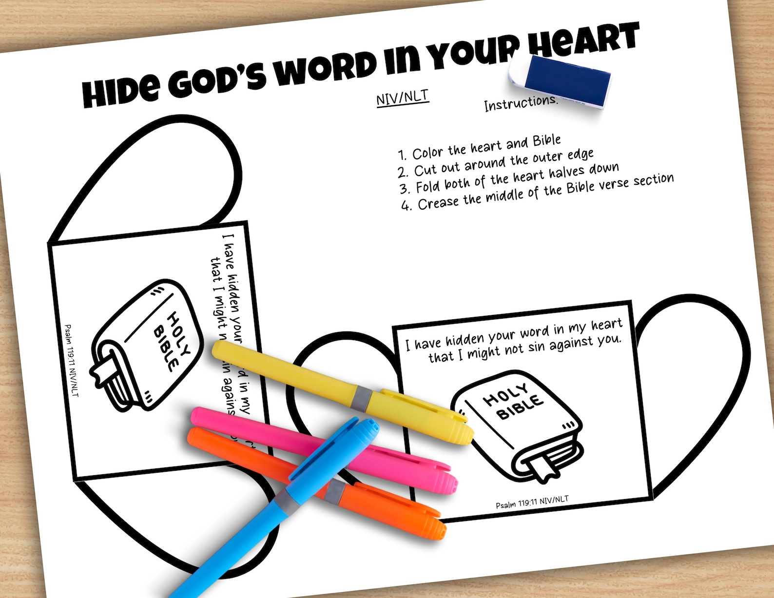 Hide God's Word in Your Heart Folding Heart Craft Psalm 119:11 Bible ...