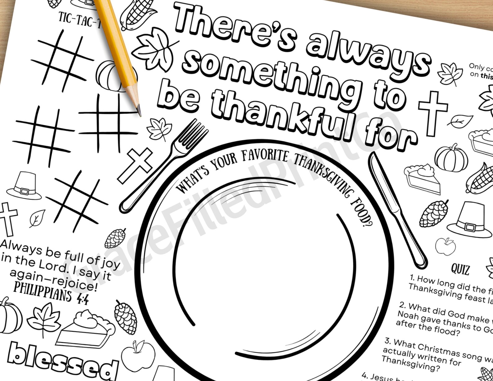 Christian Thanksgiving Activity Placemat: Sunday School Thankfulness ...