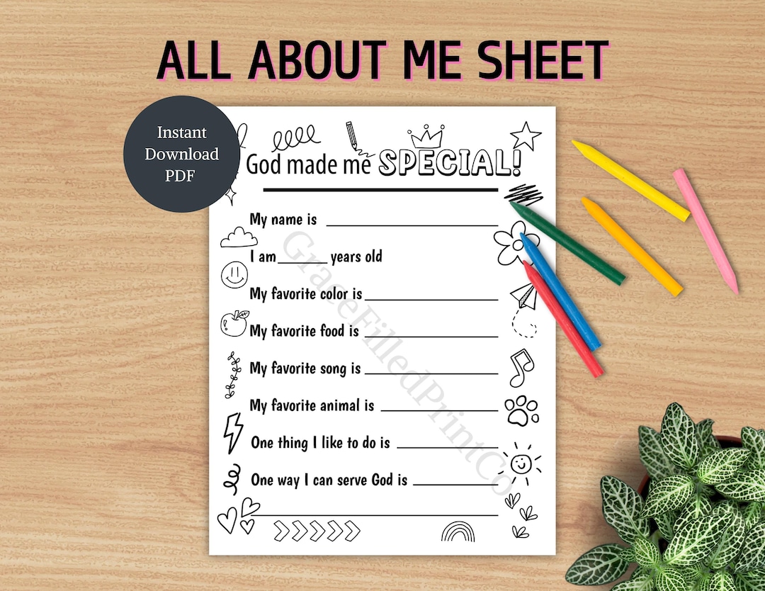 God Made Me Special Page Christian All About Me Sheet Biblical Craft ...