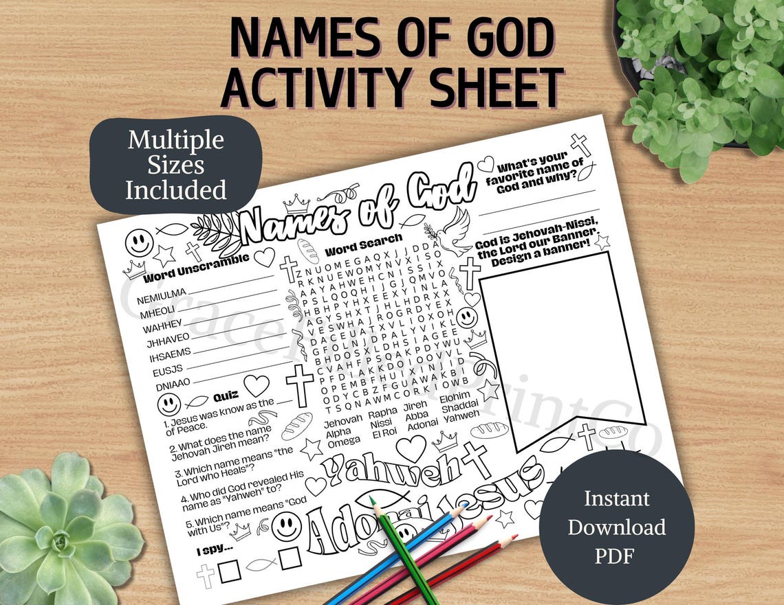 Names of God Activity Placemat: Bible Lesson Printable, Sunday School ...