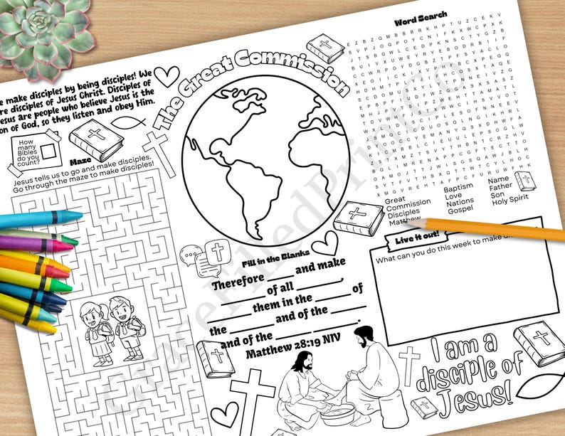 The Great Commission Activity Placemat Biblical Education Activities ...
