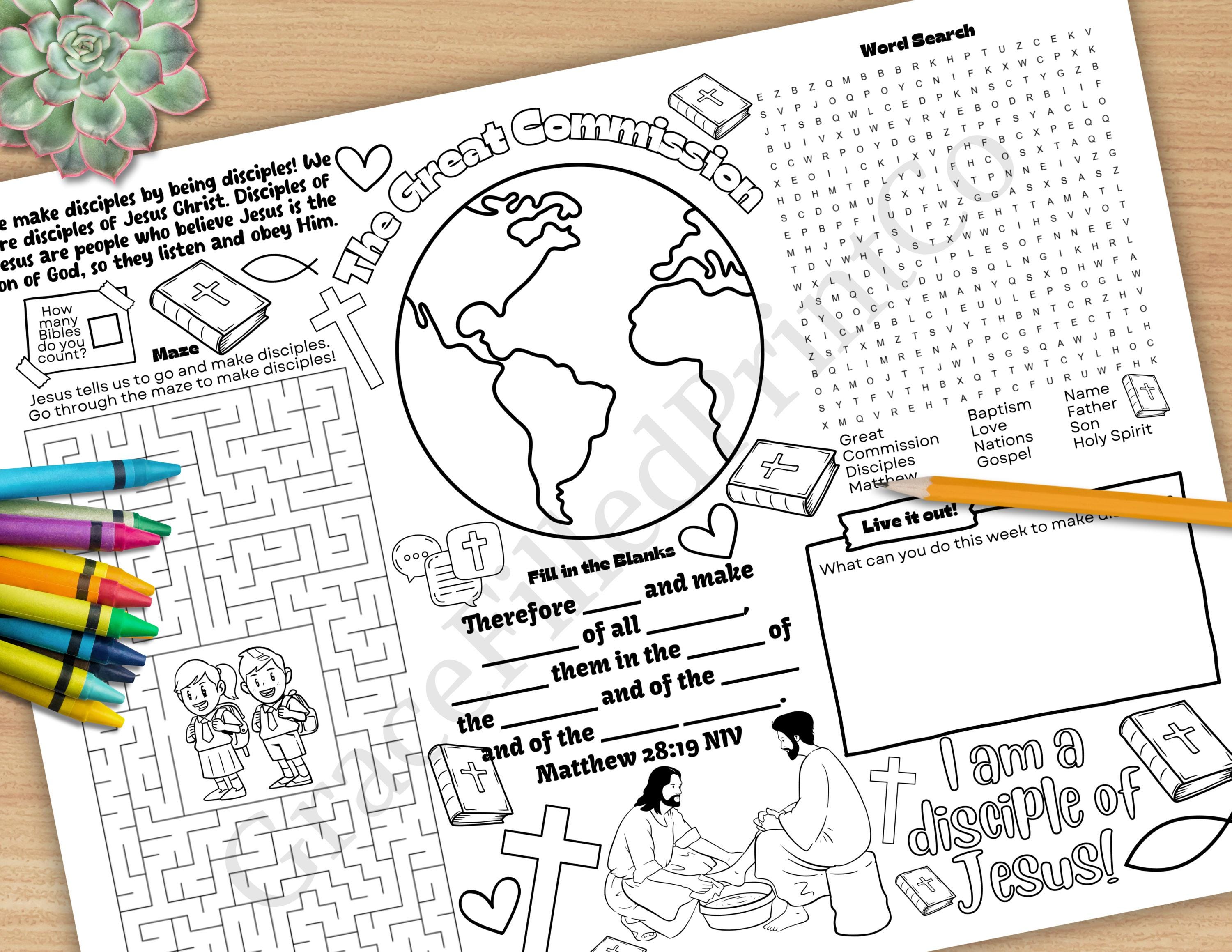 The Great Commission Activity Placemat Biblical Education Activities ...