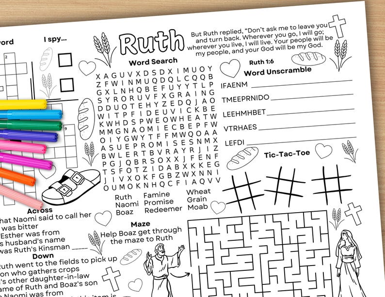 Ruth Bible Story Activity Placemat: Sunday School Printable (PDF ...