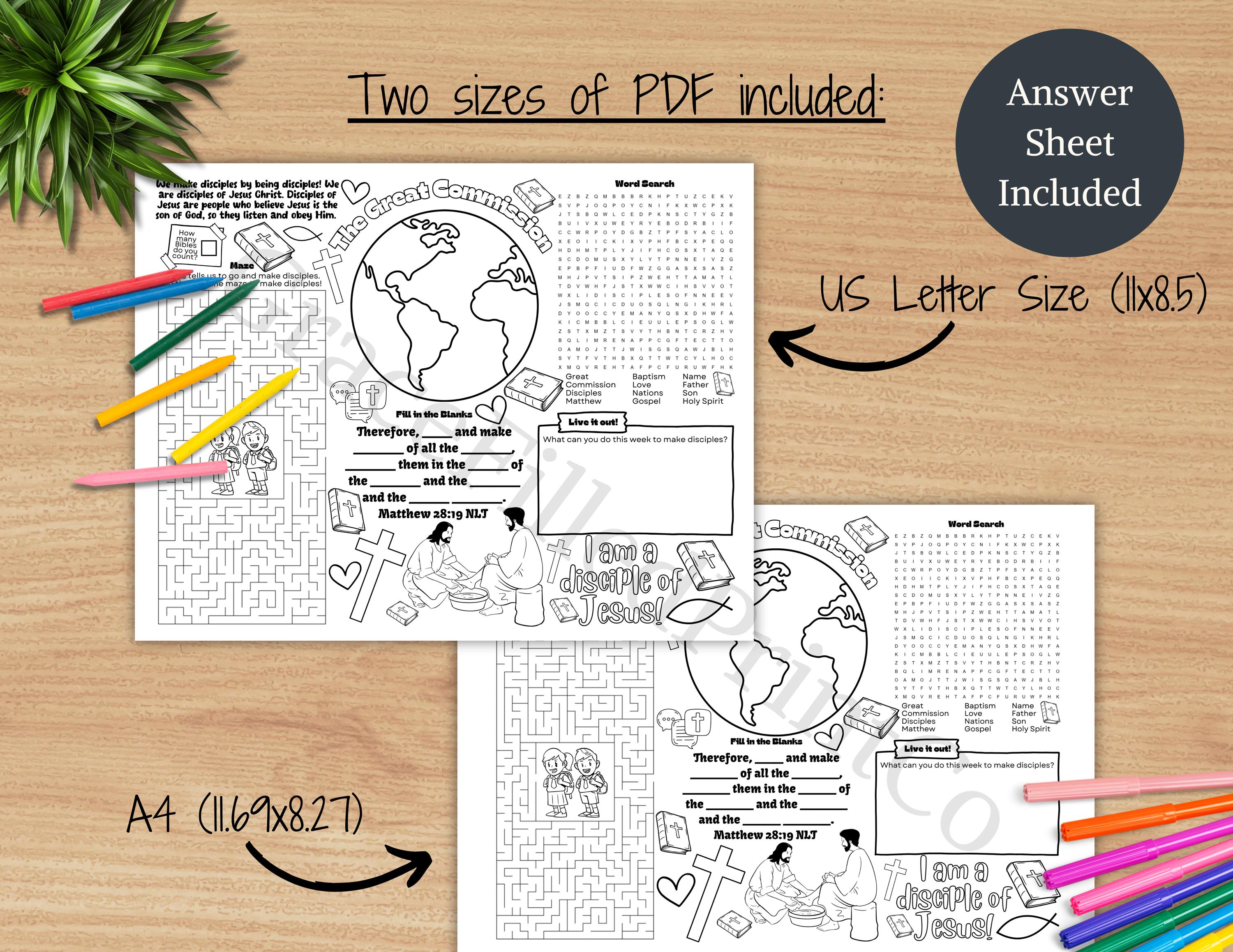 The Great Commission Activity Placemat Biblical Education Activities ...